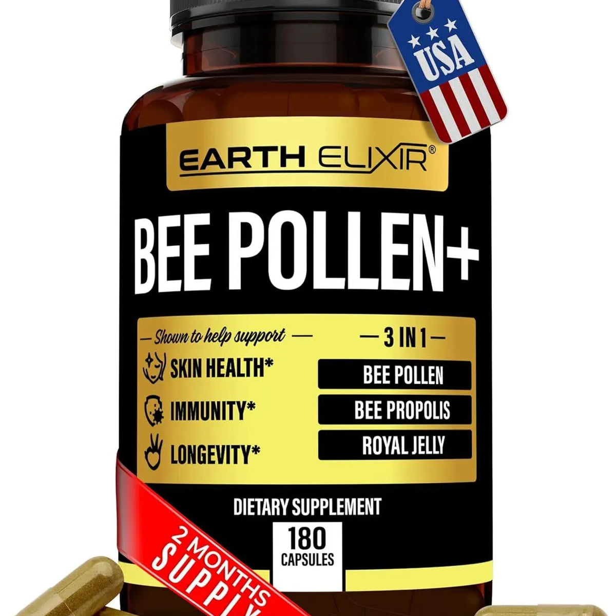 Earth Elixir 3-in-1 Bee Pollen Propolis 1000Mg. 180 Capsulas – The Red Vitamin MX