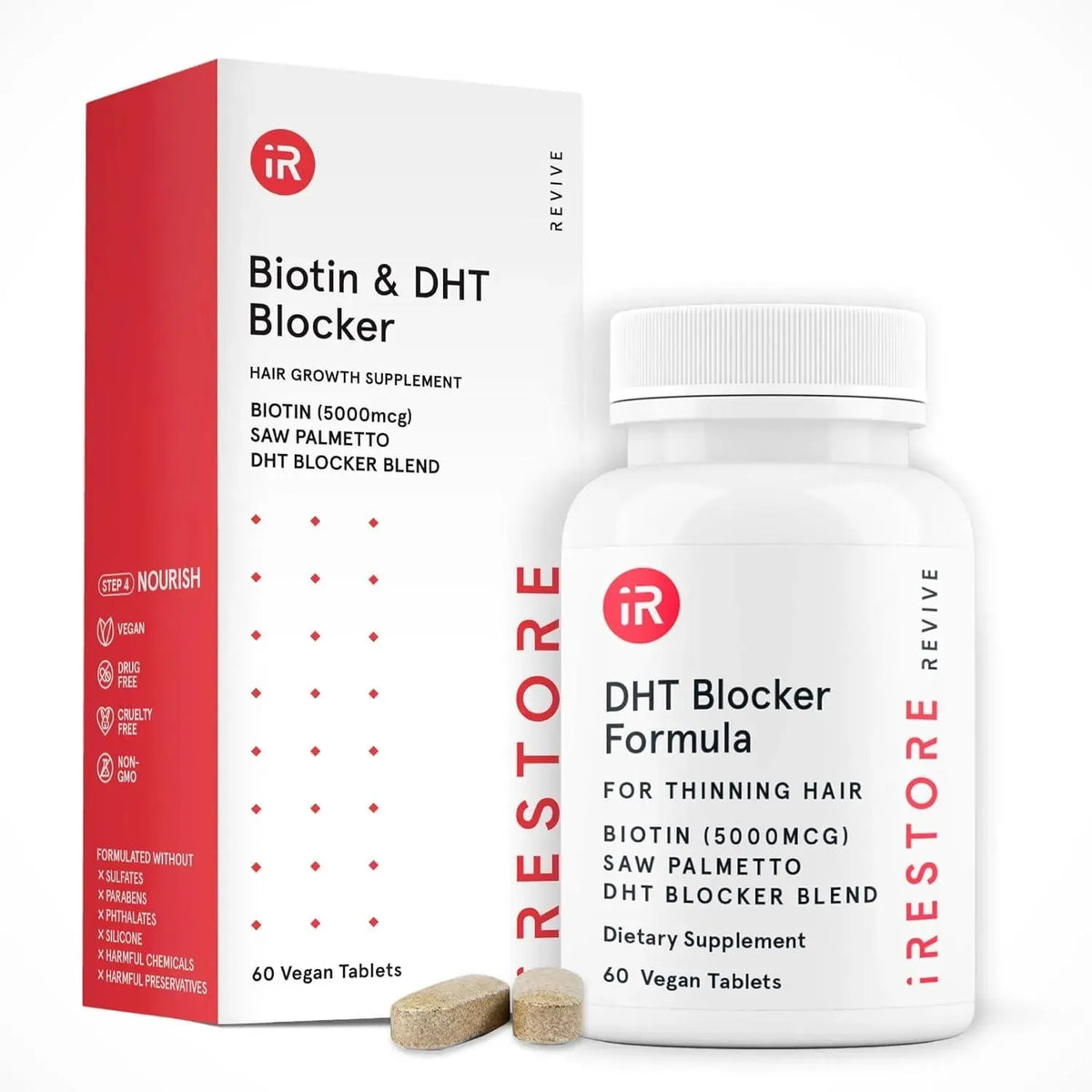 iRestore 3-in-1 Hair Growth with Biotin, DHT Blocker Saw Palmetto 60 T – The Red Vitamin MX