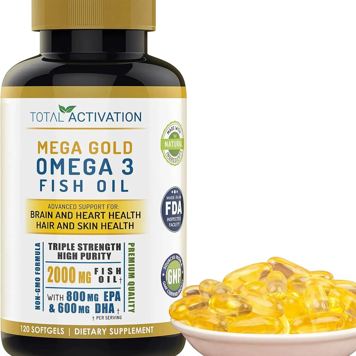 Total Activation Omega 3 Burpless Max Strength Fish Oil 2000Mg. 120 Ca ...