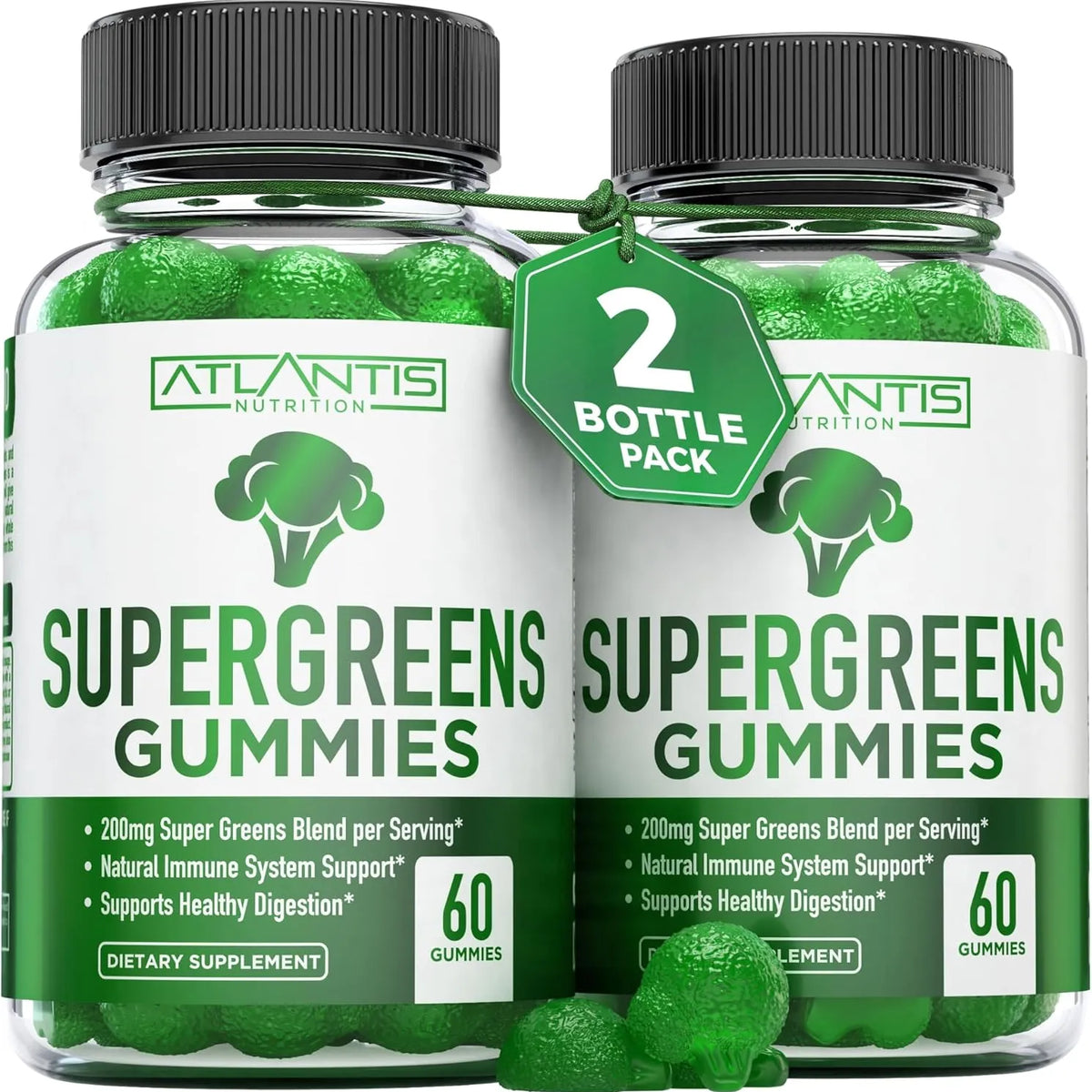 Atlantis Nutrition Supergreens Gummies Natural Raspberry Flavor 60 Gom ...