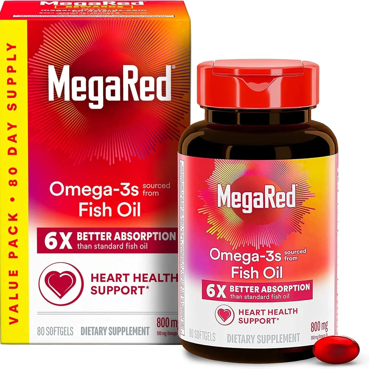 MegaRed Omega 3 Fish Oil 800Mg. 80 Capsulas Blandas – The Red Vitamin MX