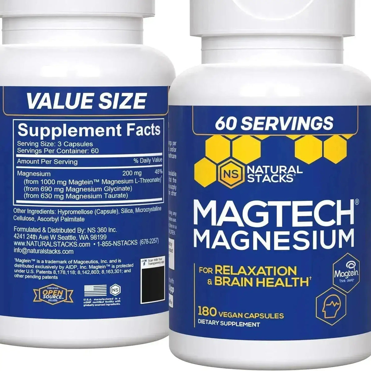 Natural Stacks MagTech Magnesium 200Mg. 180 Capsulas – The Red Vitamin MX