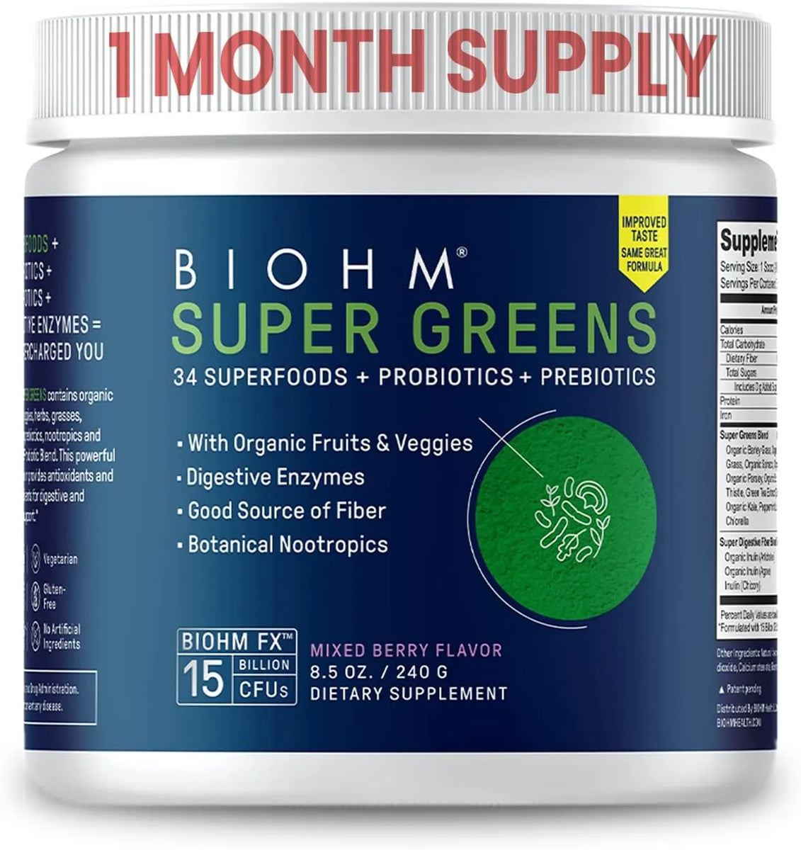 BIOHM Super Greens Green Superfood Powder 30 Servicios Mixed Berry Fla ...