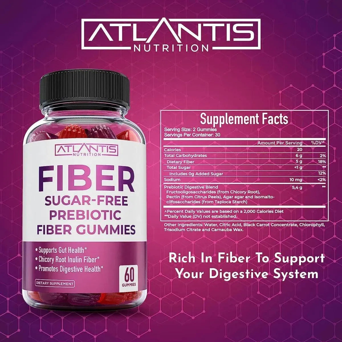 Atlantis Nutrition Sugar Free Prebiotic Fiber Gummies For Adults 60 Go ...