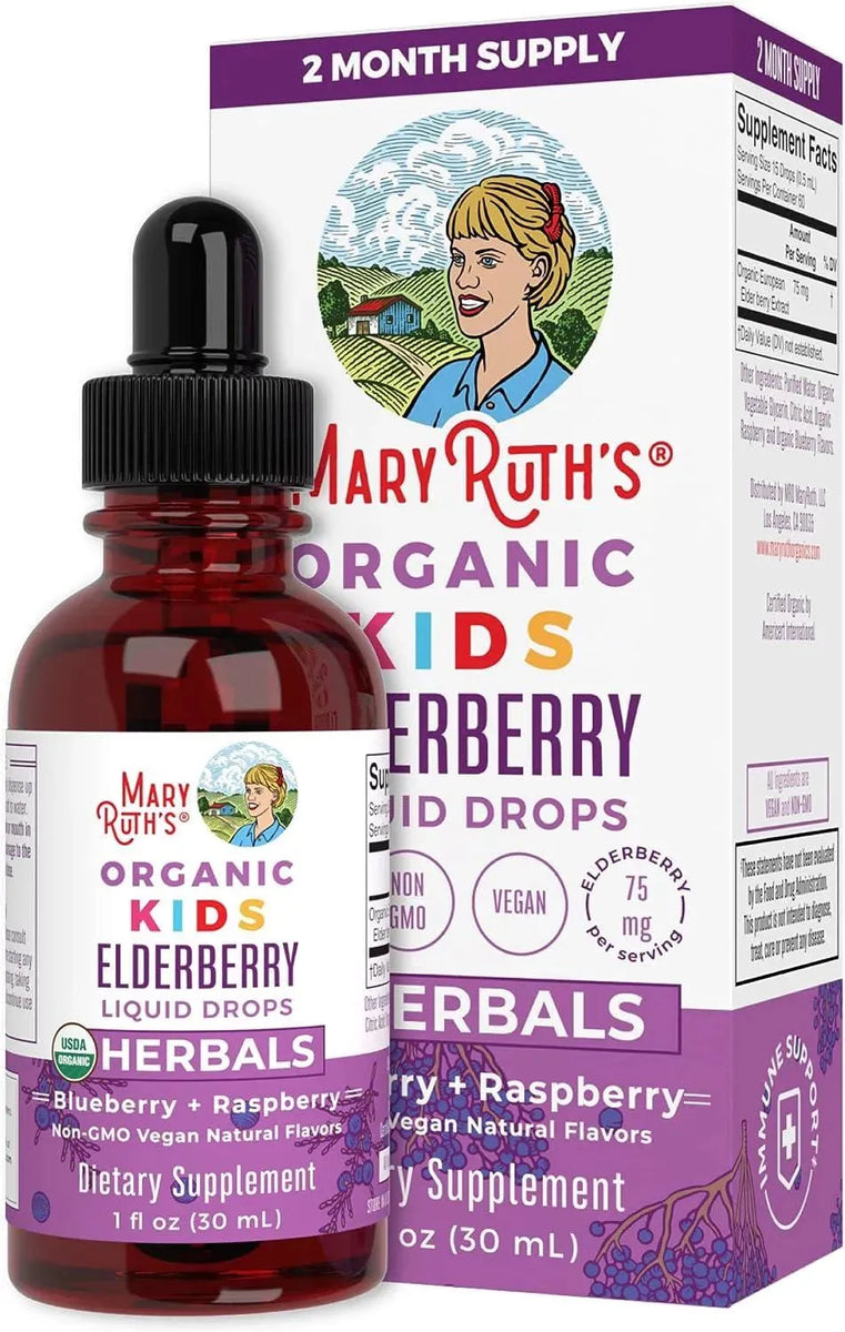 MaryRuth Organics Elderberry Liquid Drops for Kids Ages 4-13 30Ml ...