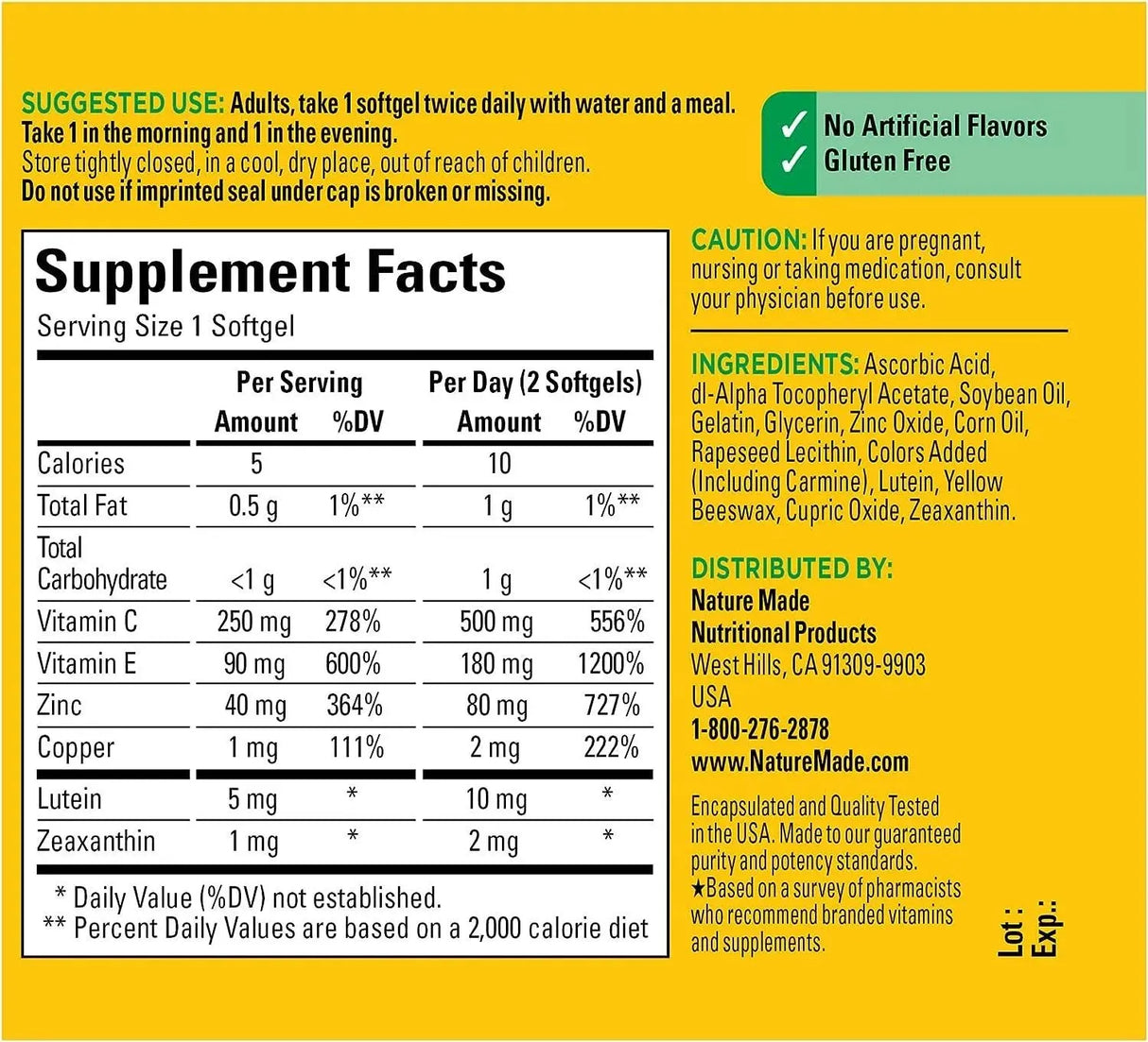 Nature Made Vision Based on the AREDS 2 Formula with Lutein & Zeaxanth ...