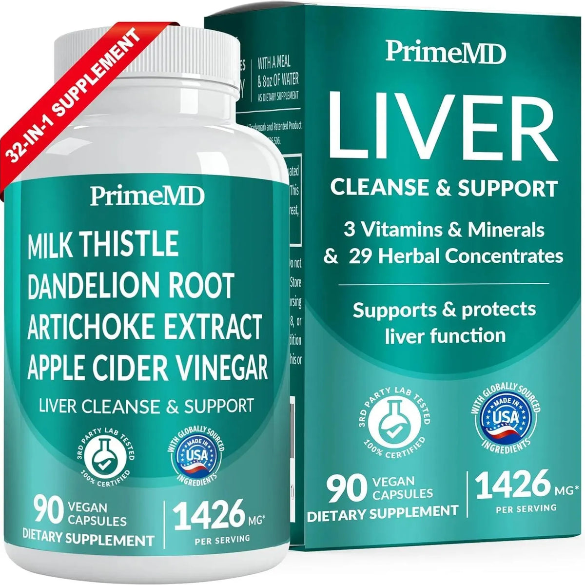 PrimeMD 32-in-1 Liver Supplement with Milk Thistle and Dandelion Root ...