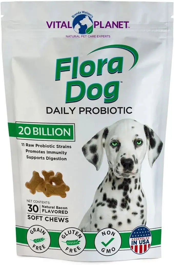 Vital Planet Flora Dog Probiotics Natural Bacon Flavored 30 Masticable ...