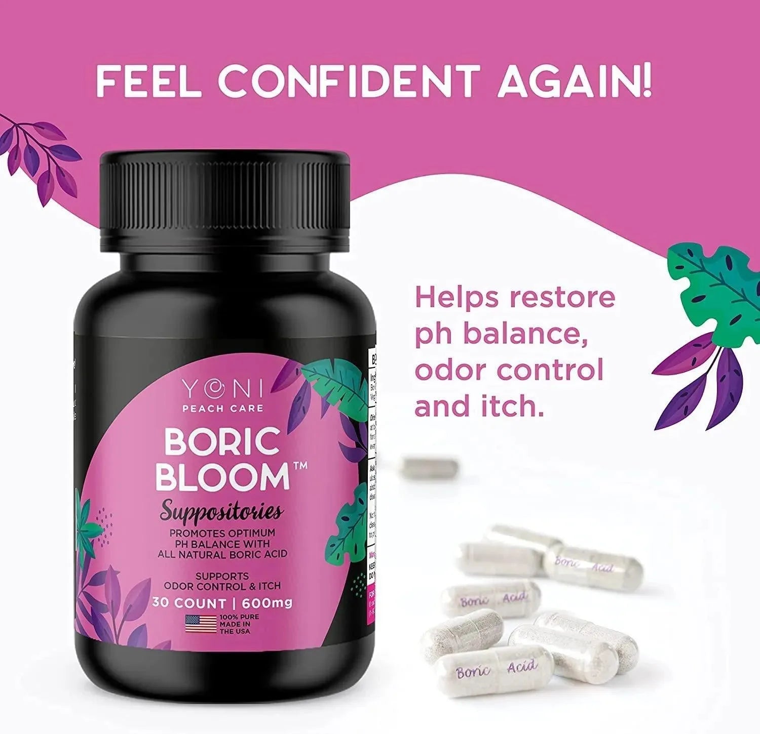 Yoni Peach Care Boric Bloom Boric Acid Suppositories 30 Supositorios – The Red Vitamin MX